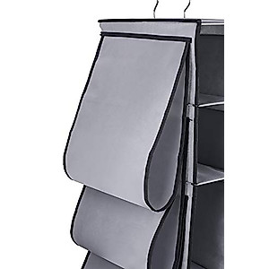 LONGTEAM Homewares Hanging Purse Handbag Organizer Nonwoven 10 Pockets Hanging Closet Storage Bag (Grey)