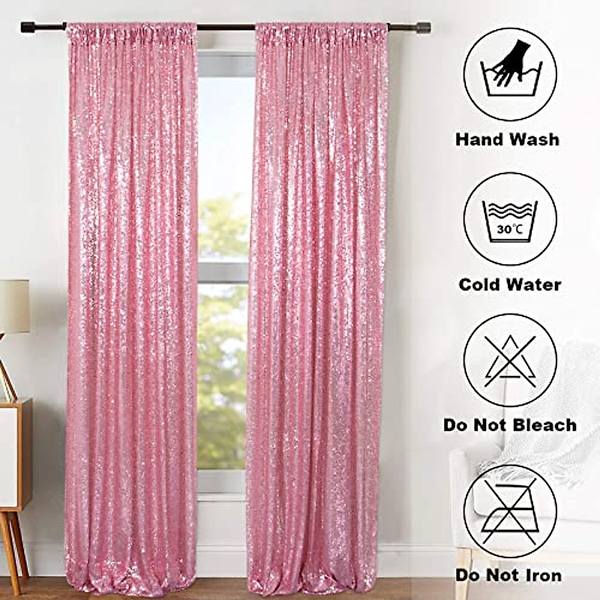 Sparkle Backdrop Curtain Fuchsia Pink 2 Panels Set Sequin Photo Backdrop 2FTx8FT Sequin Backdrop Curtain Pack of 2