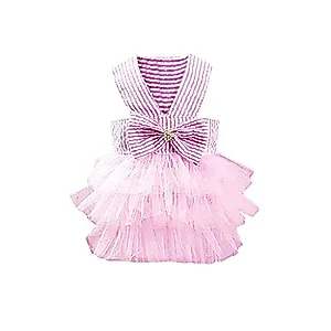 HonpraD Rainbow Dog Sweater Pet Bottoming Dress Stripe Print Summer Soft Vest Outfit for Dogs Walking Travel Apparel Pet Clothes