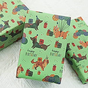 Apol Happy Birthday Dog Gift Wrapping Paper,Green Puppy Gift Wrap Paper 4 Folded Sheets Kraft Wrapping Paper for Kids Boys Girls Woman Man Dog Lover Baby Showers Party Gift Wrap Supplies,28 x 20 Inch
