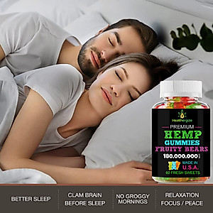2PACK Hemp Gummies Premium Hemp Gummy Bears-for Sleep, Calm, Relax, Muscles-Omeag Hemp Oil, Natural Hemp Party Edibles-Made in USA