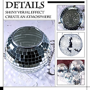 4 Set Disco Ball Planter Disco Ball Hanging Planter with Extra Long Chain Silver Disco Ball Hanger Planter Disco Ball Vase Boho Decor for Home Room Patio Decoration Gift (8", 6", 2 Pcs 4")