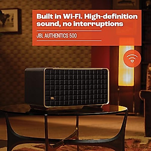JBL Authentics 500 - Retro Style Home Speaker with Bluetooth, Voice Control, and Dolby Atmos, Multi Room Playback, Built in Alexa and Google Assistant, Automatic self tuning