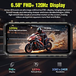 Ulefone Armor 22 (16+128GB) Rugged Smartphone, 64MP Night Vision Camera + 64MP Wide-Angle Camera, Android 13 Unlocked Cell Phone, 6.58 FHD+, 120Hz, 6600mAh, IR Blaster, NFC 4G Dual Sim- All Black