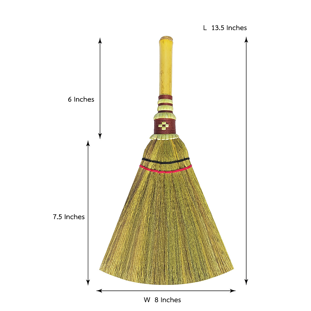 Handmade,Natural Grass Asian, Whisk Broom Thai, Handle Bamboo, Soft Brush Mini with Solid Wood Handle Retro Nature No Static Electricity Sweeping 13in