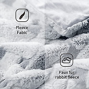 NEXHOME PRO Faux Fur Throw Blanket, Luxury Soft Rabbit Warm Fuzzy Cozy Fluffy Feel Fleece Blankets for Women Checkboard 60"X 80",Comfy Ruched Blanket for Sofa Couch Bed DÉcor White Grey