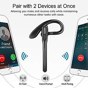 ACOME Bluetooth Headset V5.0 Wireless Earpiece 16H Playtime, Single Earhook Business Headphones Earbud with Mic Clear Call Noise Cancelling Hands-Free Bluetooth Headset with Volume Control (Black)