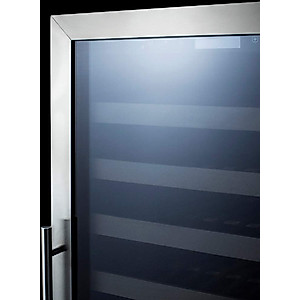 Summit Appliance SWC1926B 24" Wide Single Zone Wine Cellar For Built-In or Freestanding Use with Glass Door with Stainless Steel Trim, Digital Thermostat, Wooden Shelving and Factory-Installed Lock