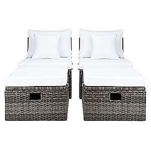 SAFAVIEH Outdoor Collection Pramla Grey Brown/White Cushion Settee with Storage Ottoman (Set of 2) PAT7515C