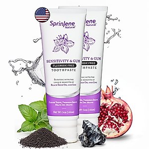SprinJene Natural Sensitivity & Gum, Fluoride Toothpaste for Sensitive Teeth | Natural Toothpaste for Cavity Protection | 2 Pack