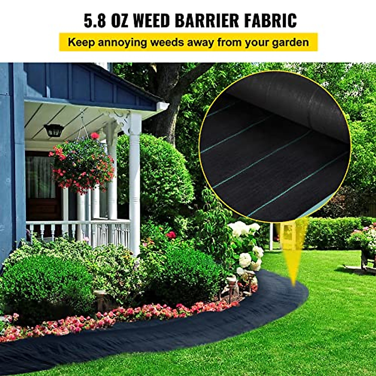 VEVOR Weed Barrier, 5.8oz Landscape Fabric, 4ft x 300ft Cover Mat Heavy Duty Woven Grass Control Geotextile for Garden, Patio, 4FT300FT-5.8OZ, Black