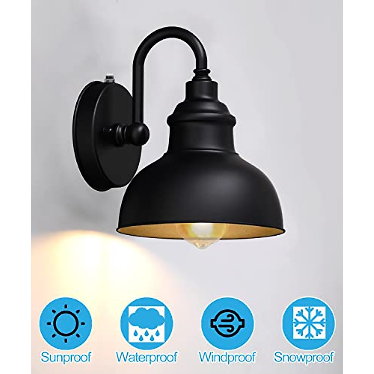 Dusk to Dawn Outdoor Wall Light,Includes LED Filament Bulb,Black Farmhouse Porch Light,Barn Lights Outdoor,Outdoor Gooseneck Lighting,Exterior Light Fixture,Outdoor Light for House,Garden,Garage,Yard