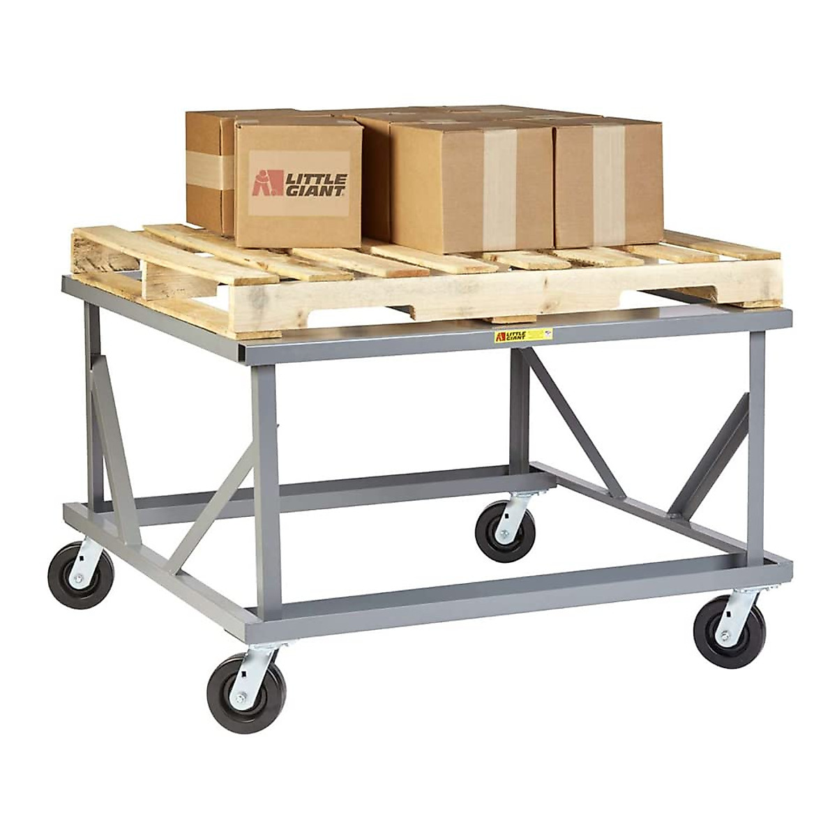 Little Giant 2PDFS406PH2FLLR Fixed Height Mobile Pallet Stand with Lower Deck and Load Retainer, 12"-22" Shelf Clearance, 3600lbs Load Capacity, 40" x 48" Deck Size