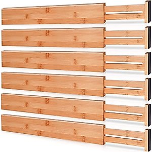 Toydoooco Bamboo Drawer Dividers, Kitchen Drawer Organizer with Spring Loaded,Separators for Dresser,Bathroom,Office 16.5"-22" Pack of 6