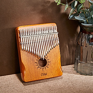TienClef Kalimba Thumb Piano 21 Keys with Engraved Notes Helios Pattern Handhold Cute Finger Piano Mabogany Solid Wood Portable Musical Instrument with Music Book for Kids Adult Beginner (Natrual)