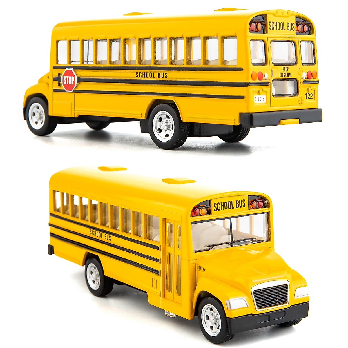 BDTCTK Diecast Yellow School Bus Toy Cars for Kids - 5 Inch Pull Back Car with Opening Doors and Rubber Tires