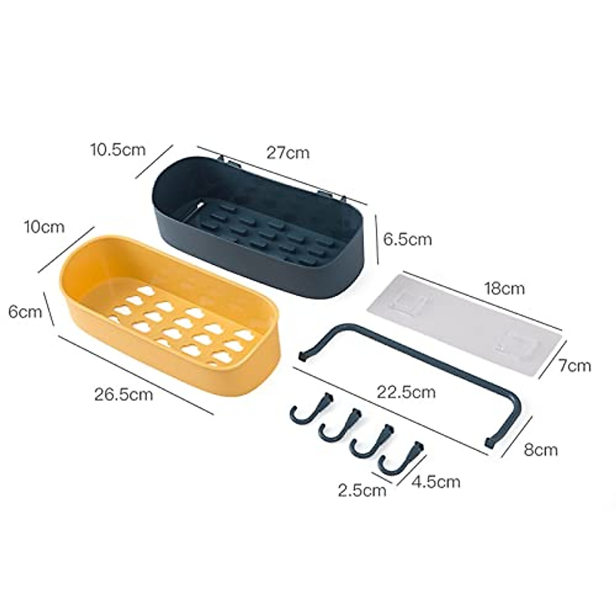 LAPUTA Wall Mount Organizer,1 Set Shower Shelf PP Detachable Hook Punch Free Storage Holder Rack for Kitchen, Bathroom, Cabinet, Toilet, Office Beige One Size