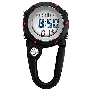 JewelryWe Men Women Black Digital Clip Watch Mini Microlight Watch Backpack Buckle Belt fob Watch for Rock Climbing Doctors Nurses Chefs