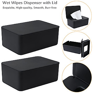 MIKIMIQI Wet Wipes Storage Box, 2 Pack Wipes Dispenser Holder Tissue Storage Boxes Case with Lid Diaper Wipes Dispenser Box Dustproof Napkin Container with Sealing Design (Black)