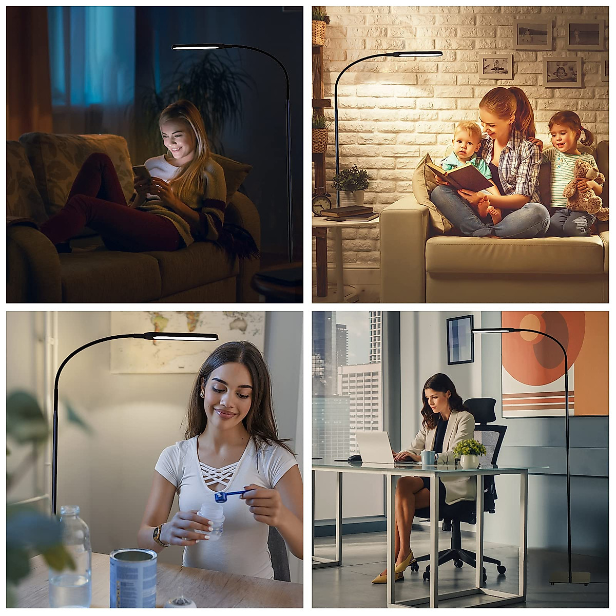 Koopala LED Floor Lamp, Bright Tall Standing Lamp with 4 Brightness Levels&4 Color Temperatures, Adjustable Gooseneck, Touch Control, Standard Lamp, for Study/Living Room/Bedroom/Office/Reading-Black