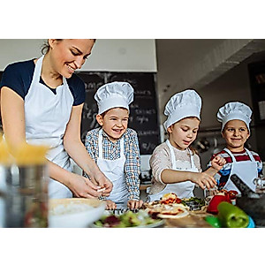 ESHATO Kids Chef Hat, Adjustable Elastic Cotton Cooking Cap for Children White