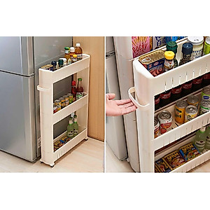Kitchen Storage Cabinet Slim Bathroom Rolling Cart 4 Inch, Plastic with 4 Wheels and Hook, White - Narrow Shelving for Paper Shampoo | by [Brand Name]