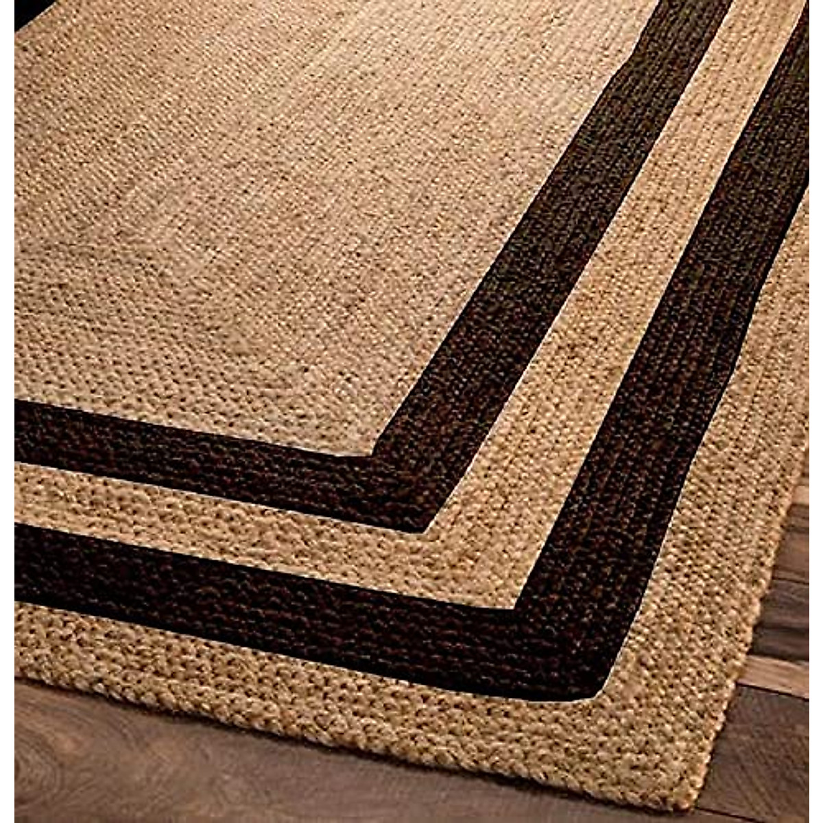 Hand MadeFarmhouse Jute Area Border Rectangular Braided Flooring by SANWARIYA Rugs. (4' x 6' Feet)