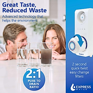 Express Water 600 GPD Tankless Reverse Osmosis System - 2:1 Pure to Drain Reverse Osmosis Water Filter System, Easy Install, Quick Twist Filters RO Water System - RO System Under Sink, Brushed Nickel