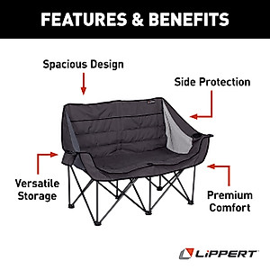 Lippert Folding Padded loveseat for Camping with Carry Bag Dark Grey