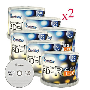 Smartbuy 600 Pack Bd-r 25gb 6X Blu-ray Single Layer Recordable Disc Logo Top Blank Data Video Media 600 Disc Spindle