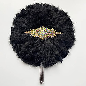 Msbfea Design African Feather Fan for Bride Black Feather Big Fan Double Side Feather Nigerian Feather Ladies Wedding - Color 827