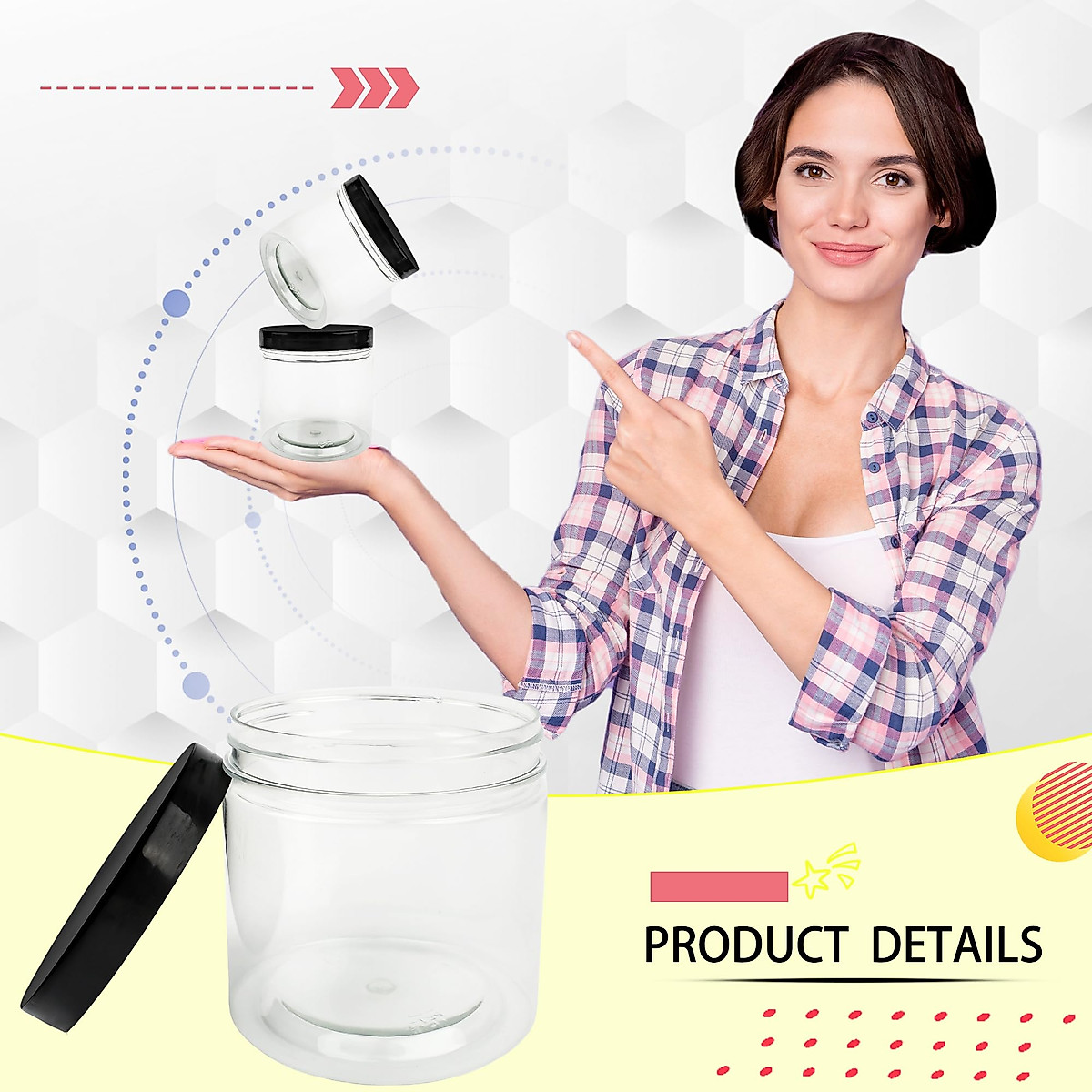 20 Pack 12oz Plastic Jars with Lids - Refillable Round Clear Containers for Candy, Kitchen, Food Storage & DIY Crafts