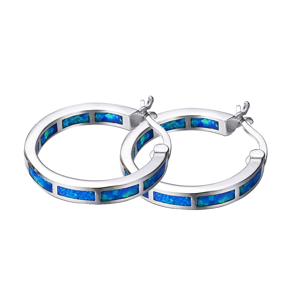 925 Sterling Silver Hoop Earring, Opal Small Hoop Earring for Women, Hypoallergenic Jewelry Cubic Zirconia Huggie Hoop Earrings Blue and White