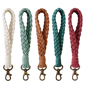 Poagoep Macrame Boho Keychain Bracelet Handmade Wristlet Keychain Keyring Holder Wrist Lanyard for Women（3）