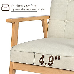 Okeysen Mid Century Modern Accent Chair, Retro Wood and Fabric Armchairs Side Chair, Lounge Reading Comfy Arm Chair for Living Room, Bedroom, Office