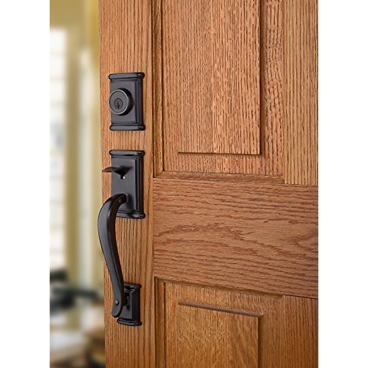 Kwikset 98001-098 Ashfield Single Cylinder Handleset w/Ashfield Lever featuring SmartKey in Venetian Bronze