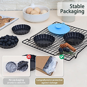 Vnray Mini Tart Pans with Removable Bottom 4 inch Set of 10, Non-stick Round Quiche Pan Heavy Duty Carbon Steel for Mousse Cakes, Christmas Dessert Baking with Silicone Scrubber