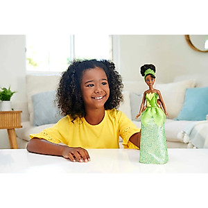 Mattel Disney Princess Toys, Tiana Fashion Doll, Sparkling Look with Brown Hair, Brown Eyes & Tiara Accessory, Inspired by The Princess & The Frog
