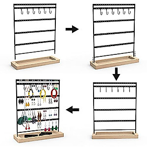 ANNDOFY Earrings Organizer Jewelry Display Stand, 5-Tier 100 Holes Earring Holder Rack for Hanging Earrings, Metal and Wood Basic Large Storage Earring Jewelry Display Tree as Women Girls Gift