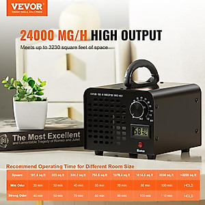VEVOR Ozone Generator, 24000mg/h Ozone Machine, High Capacity Commercial/Industrial Ozone Generator Machine with 0-120 min Time Setting for Rooms, Cars