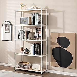 Giantex 5-Tier Industrial Bookshelf White - 61" Tall Open Display Shelving Rack with Anti-toppling Device, Adjustable Feet, Freestanding Storage Shelf for Living Room, Kitchen, Office, Bedroom