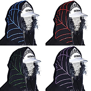 Easyoyo Skeleton Zip Up Hoodie for Men Women, Gothic Y2K Jacket Diamond Glitter Oversize Grunge Punk Dark E-Girl Sweatshirt