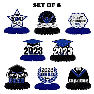 LINGTEER Congrats Grad,Class of 2023 Graduation Table Honeycomb Centerpieces - 8 pcs 2023 Graduation Party Decorations Sign - Blue.