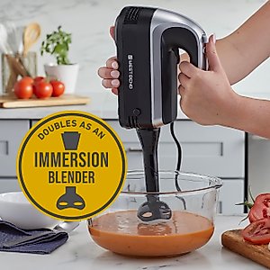 West Bend Hand Mixer Plus with Immersion Blender Attachment, 6 Speed Options with Ergonomic Handle and Snap-On Storage Case, 250-Watts, Black