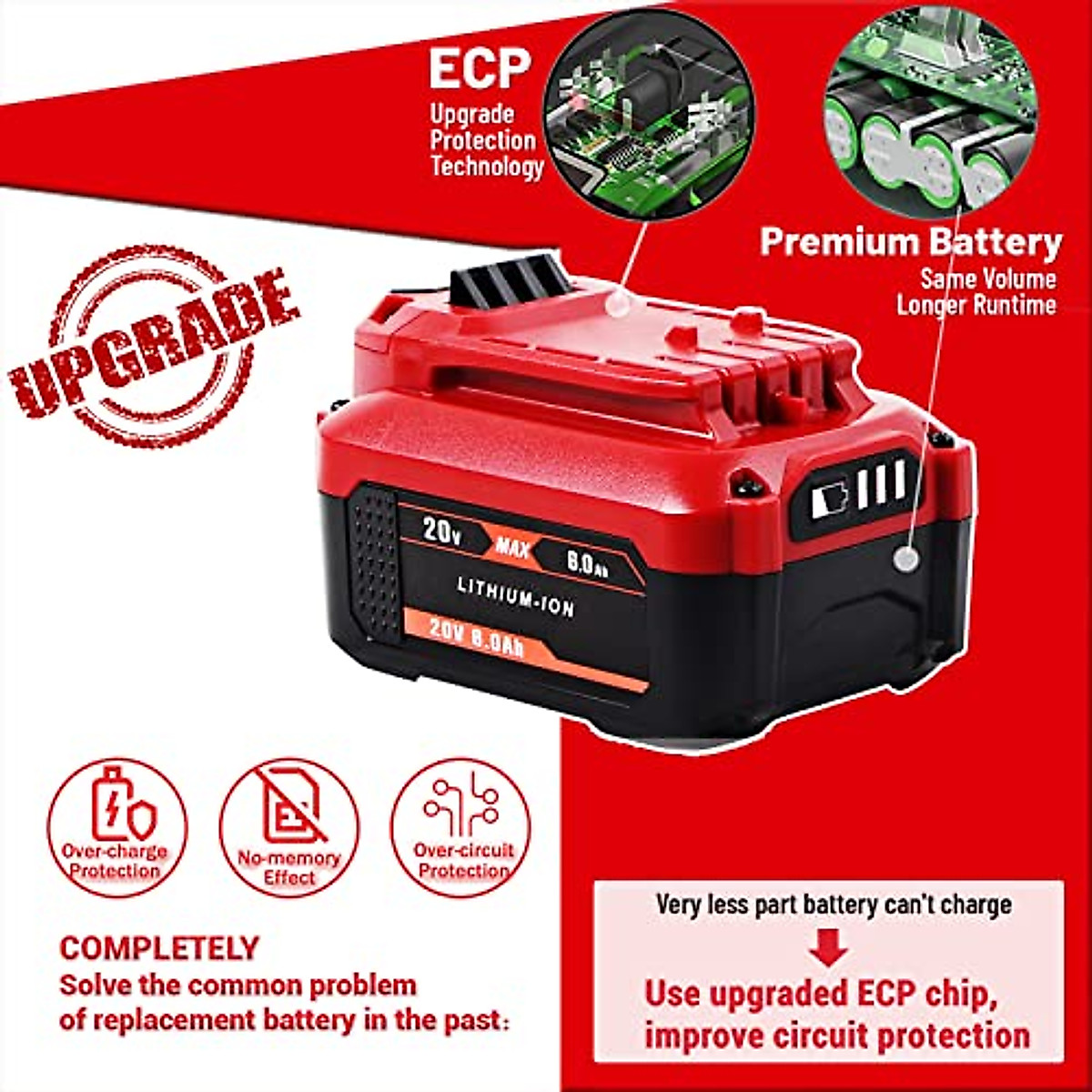 CaliHutt 【3RD-Upgrade 6.0Ah 20V Replacement Battery for V20 Craftsman 20V Battery MAX CMCB204 CMCB202 CMCB201 CMCD700C1 CMCS500B (All of V20 Cordless Tool Series) High Capacity