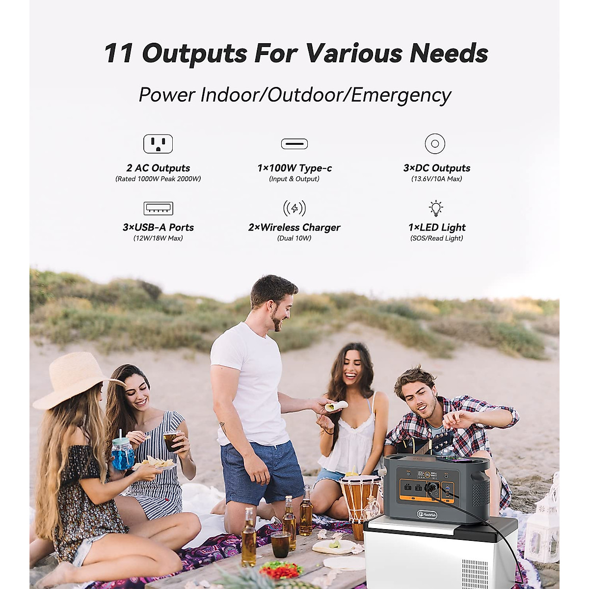 FF FLASHFISH Portable Power Station, 1008Wh/315000mAh LiFePO4 Battery Pack, UPS Solar Generator With 1200W (Peak 2000W) AC Outputs, 100W USB-C, Backup Power CPAP Battery For Camping Home Blackout
