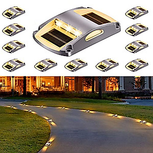 12 Pack Metal Solar Powered Waterproof Driveway Lights,Solar Dock Lights,Solar Driveway Lights ,Solar Deck Lights Outdoor Solar Dock lights Marine For Step Sidewalk Pathway Garden Yard(Warm Light)