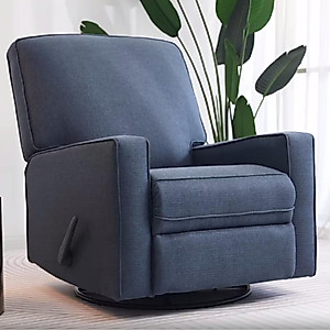 Harkawon Swivel Rocker Recliner Chair, Glider Rocker Recliner, Rocking Chair Nursery, Fabric Chair with High Back, Deep Seat, for Living Room, Bedroom, Blue