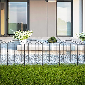 Decorative Garden Fence Outdoor 24in x 10ft Coated Metal RustProof Landscape Wrought Iron Wire Border Folding Patio Fences Flower Bed Fencing Animal Barrier Section Panels Decor