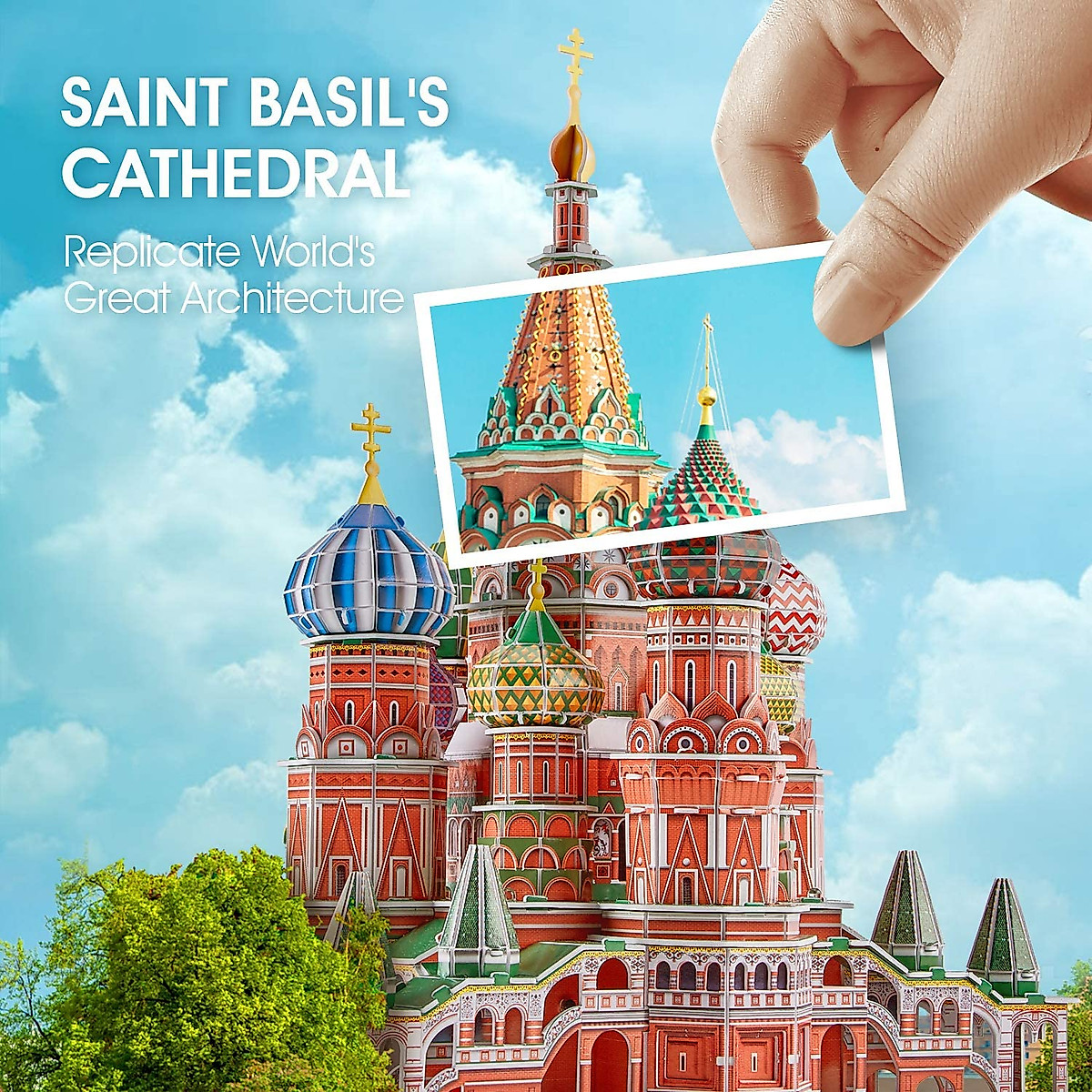 CubicFun LED Russia Cathedral 3D Puzzles for Adults Kids, St.Basil's Cathedral Architecture Building Church Model Kits Toys for Teens, 224 Pieces